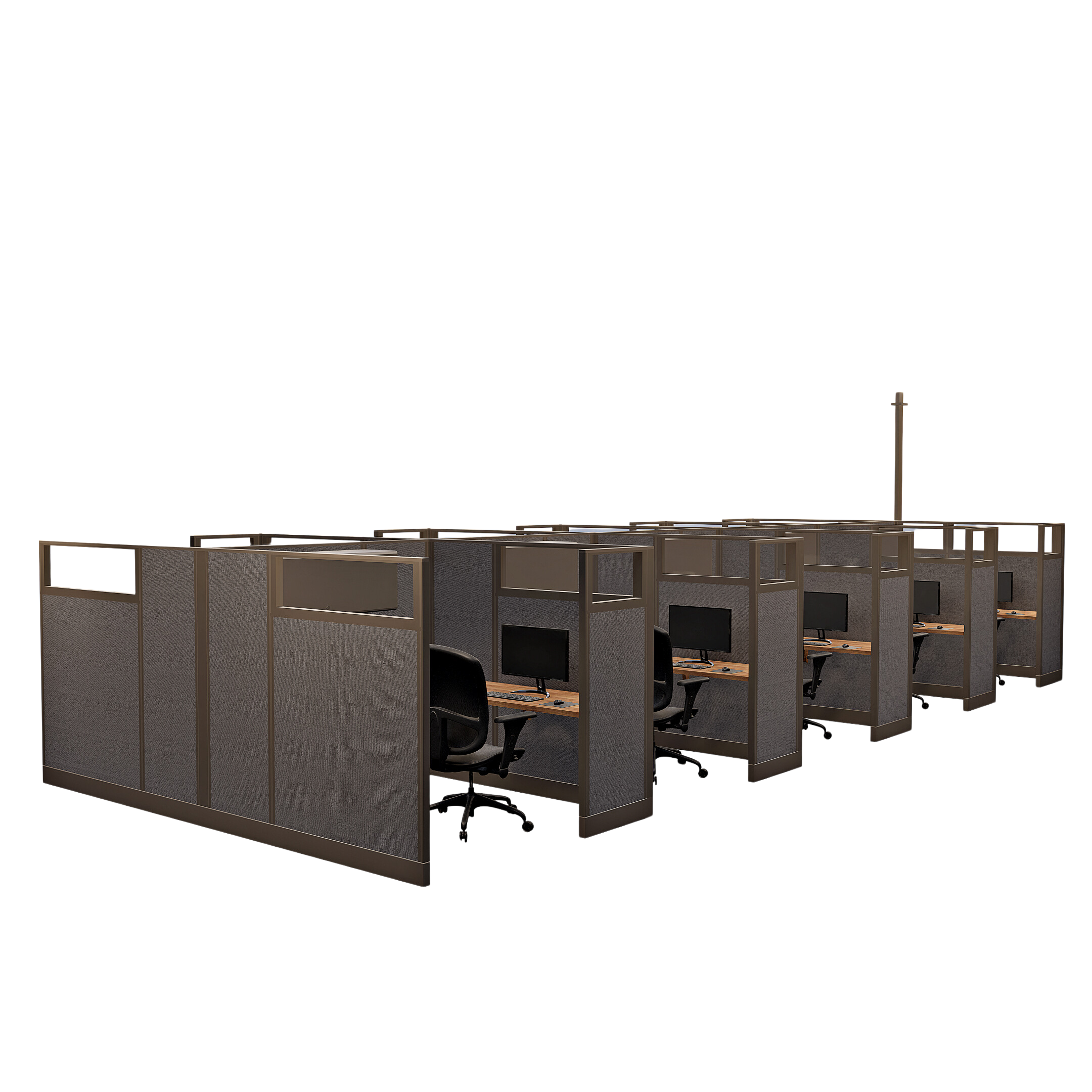 67″ Tall 6’x 6′ Pod Of 10 Office Cubicles With Glass