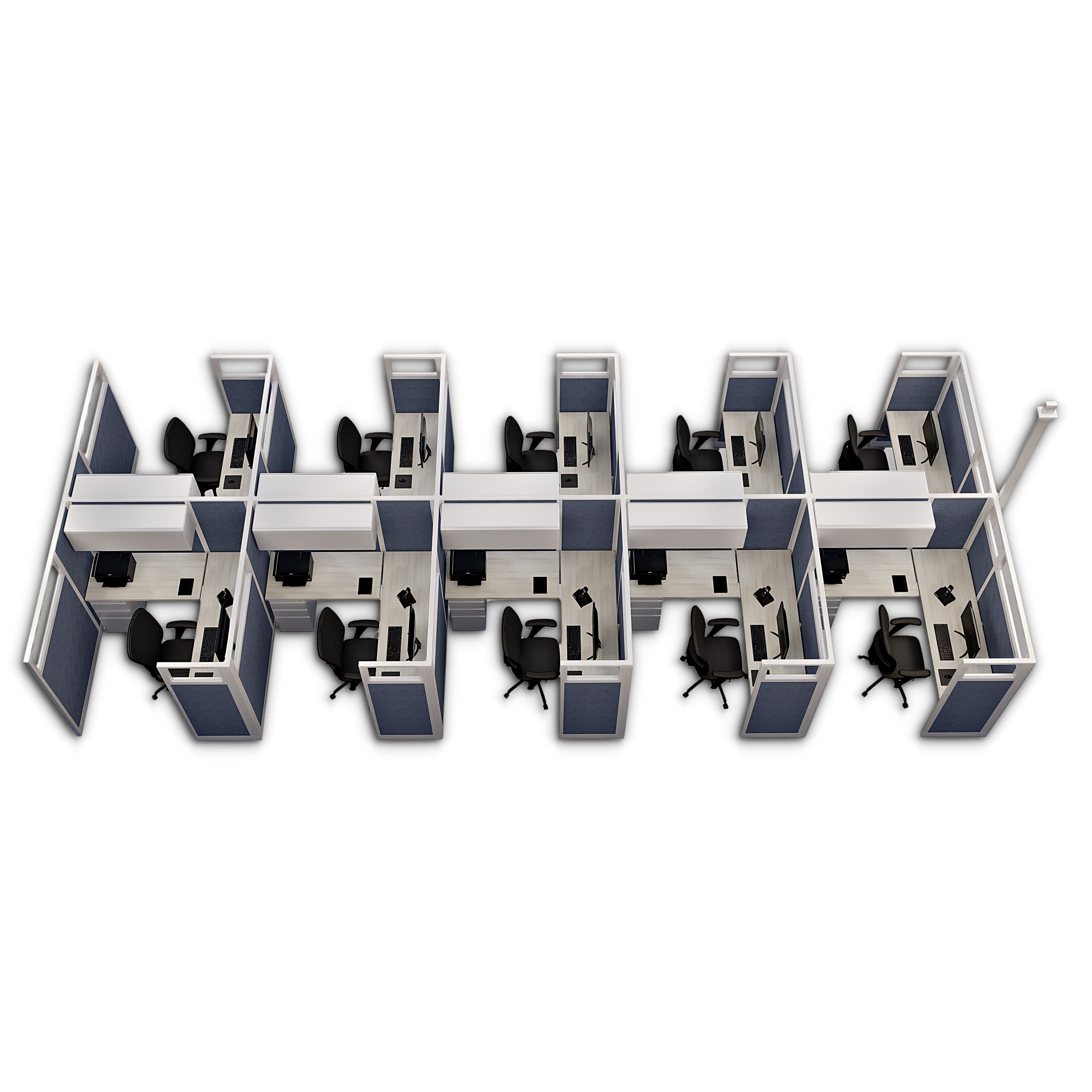 67″ Tall 6’x 6′ Pod Of 10 Office Cubicles With Glass