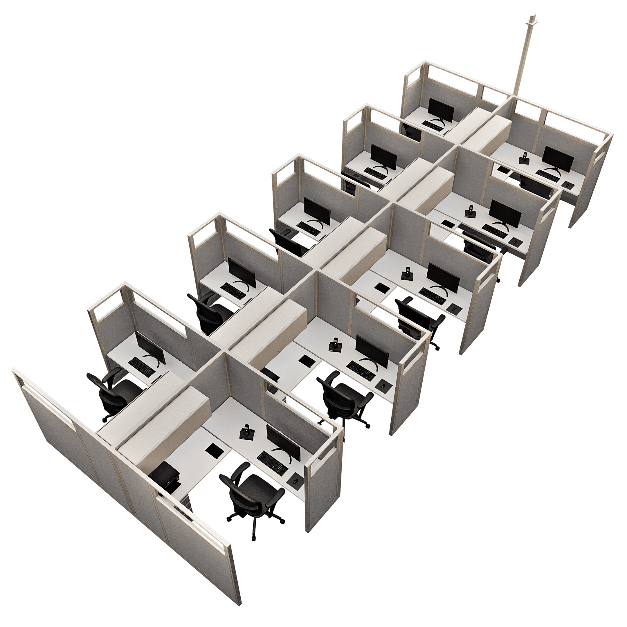 67″ Tall 6’x 6′ Pod Of 10 Office Cubicles With Glass